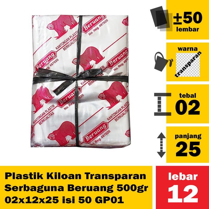 1 Ikat Plastik Kiloan Transparan Beruang 500gr 02x12x25 isi 50 GP01 ...